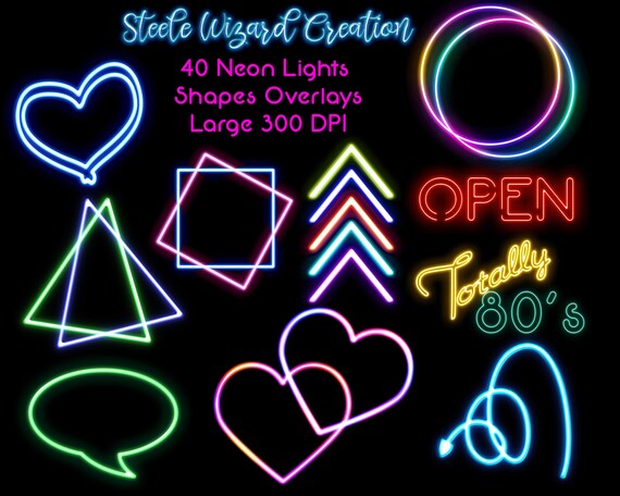 Neon Lights Shapes Overlays Neon Photo Overlays Holographic | Etsy