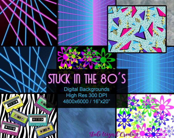 80s Retro Laser Beams Digital Backdrop, 8.5"x11" - Perfect for Adding a ...