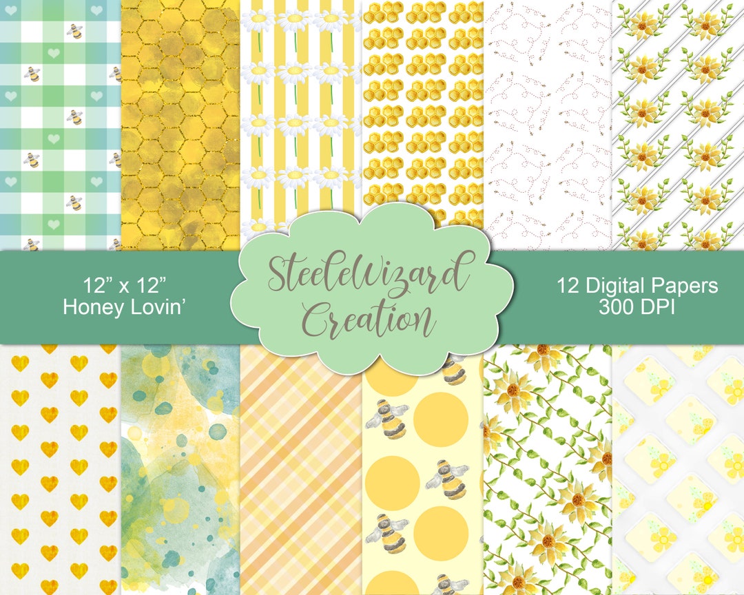 Watercolor Honey Bee Digital Papers, Honey Bees, Illustration Digital ...