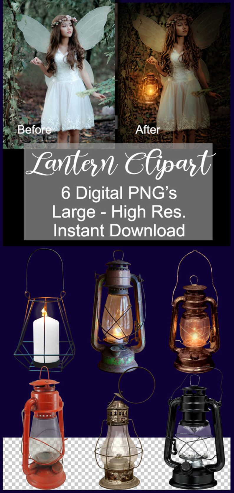 Lantern Digital Overlay, Lamp Lantern Overlays, 6 Lantern Clipart ...