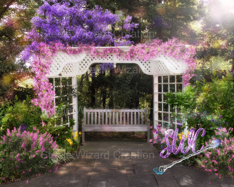 Spring Garden Backdrop Digital Background Spring Bench - Etsy