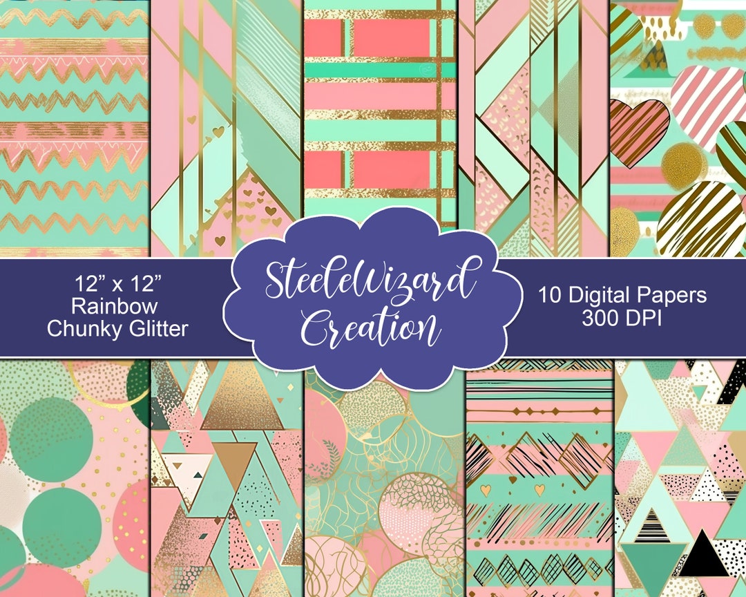 Seamless Digital Paper, Abstract Pink, Mint Green Gold, Scrapbook Paper ...