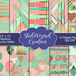 Seamless Digital Paper, Abstract Pink, Mint Green Gold, Scrapbook Paper ...