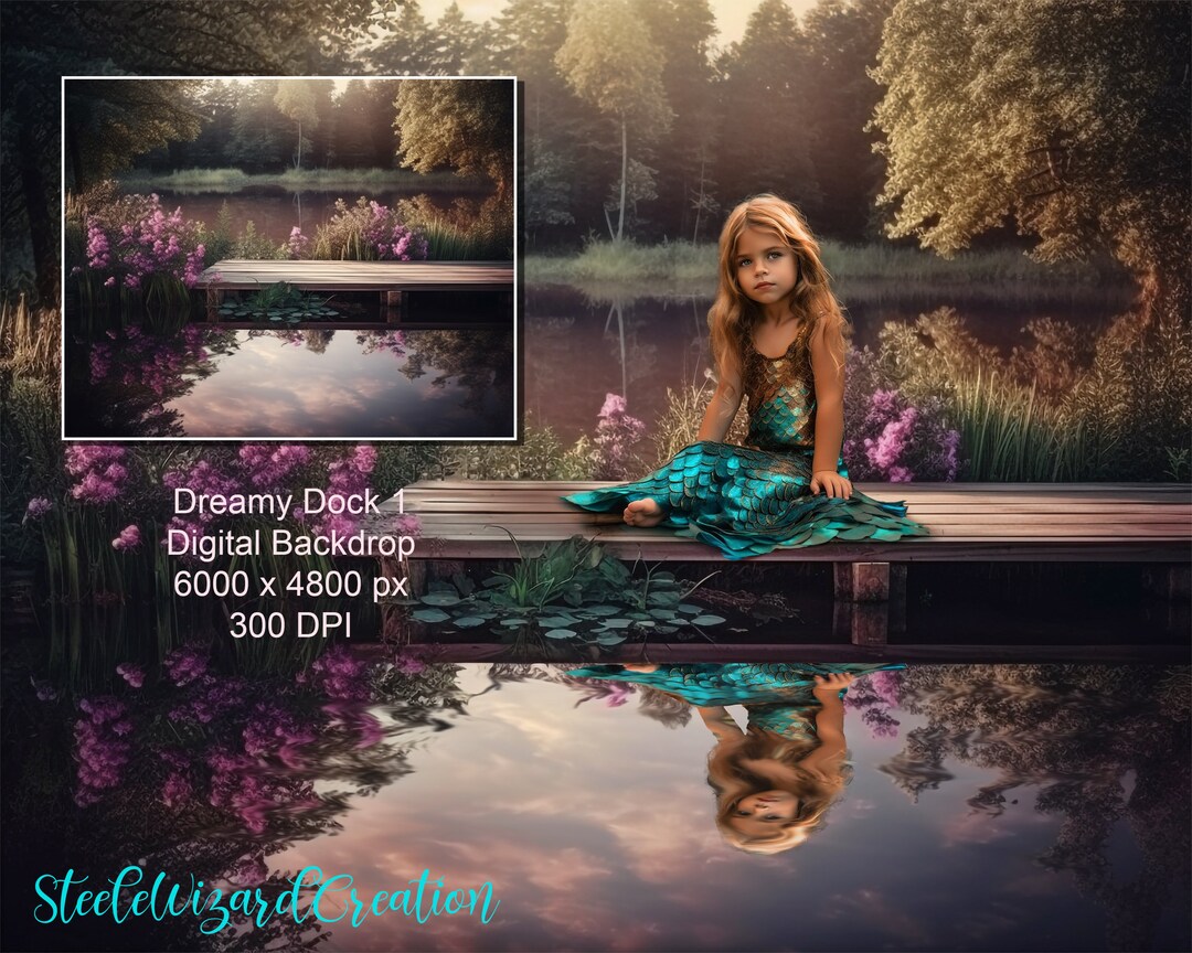 Digital Backdrop Dreamy Dock on Water Fine Art Floral Digital ...