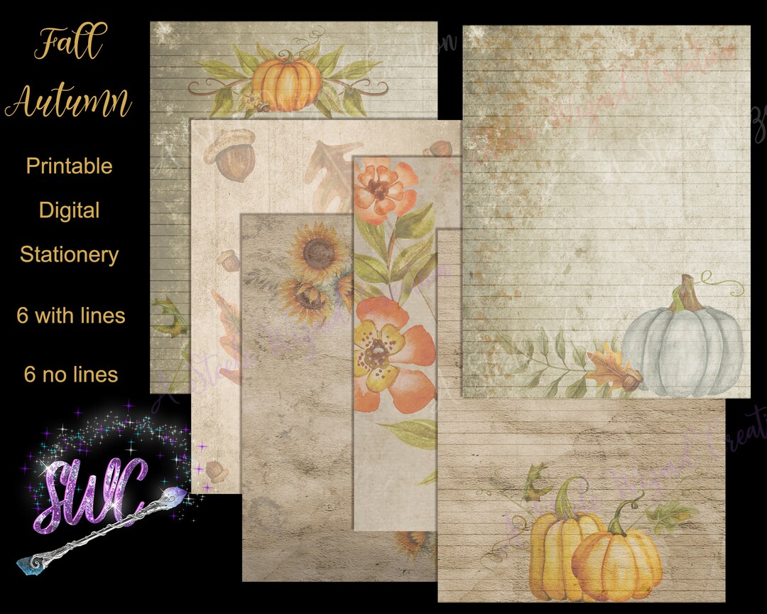 Stationery Vintage Autumn Fall, Stationery Paper, Printable Pumpkin ...