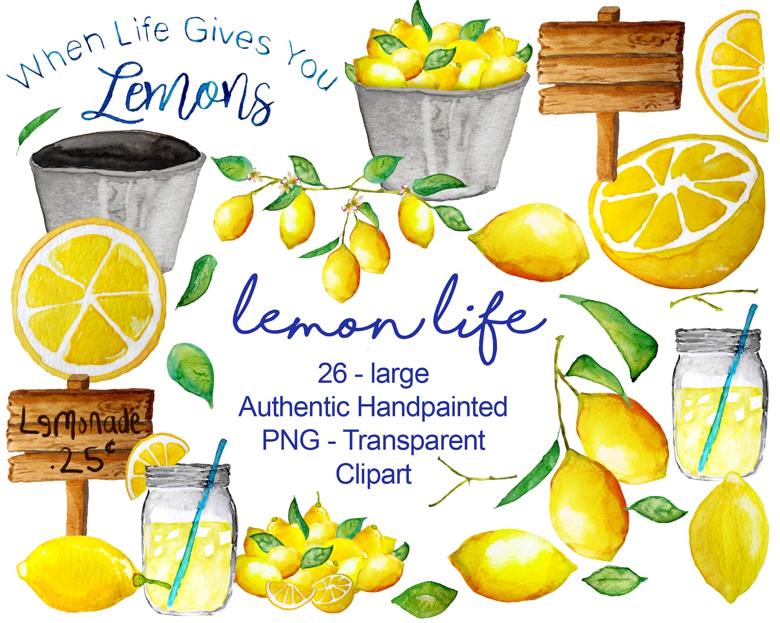 Watercolor Lemon Clipart Summer Lemons Hand Painted Fruit - Etsy