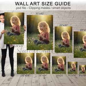 Wall Display Guide, Portrait Mockup, Photography Art Size Chart, PSD ...