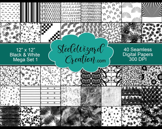 Black and White Digital Printable Paper Seamless Pattern | Etsy