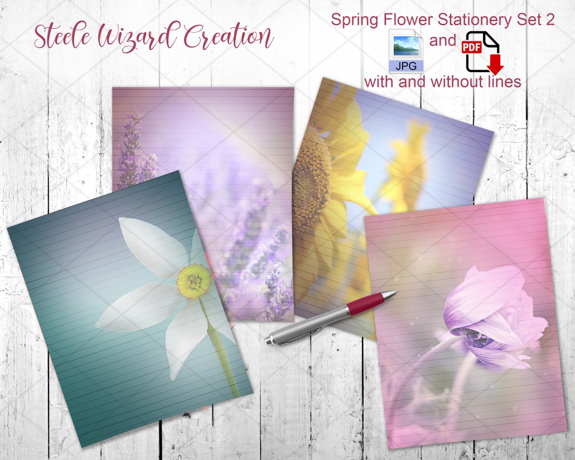 Printable Spring Flower Stationery Paper Digital Download Scrapbook ...
