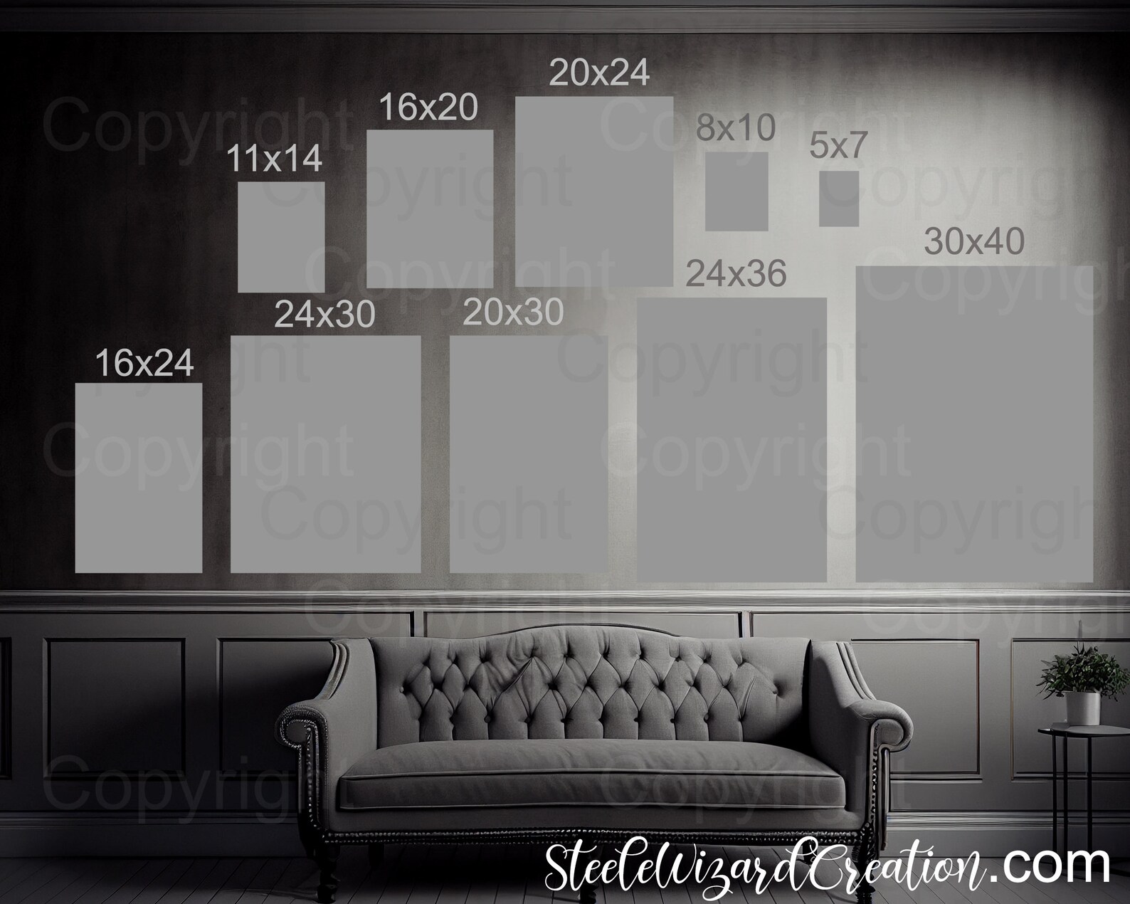 Wall Display Guide, Portrait Mockup, Photography Size Chart, PSD ...