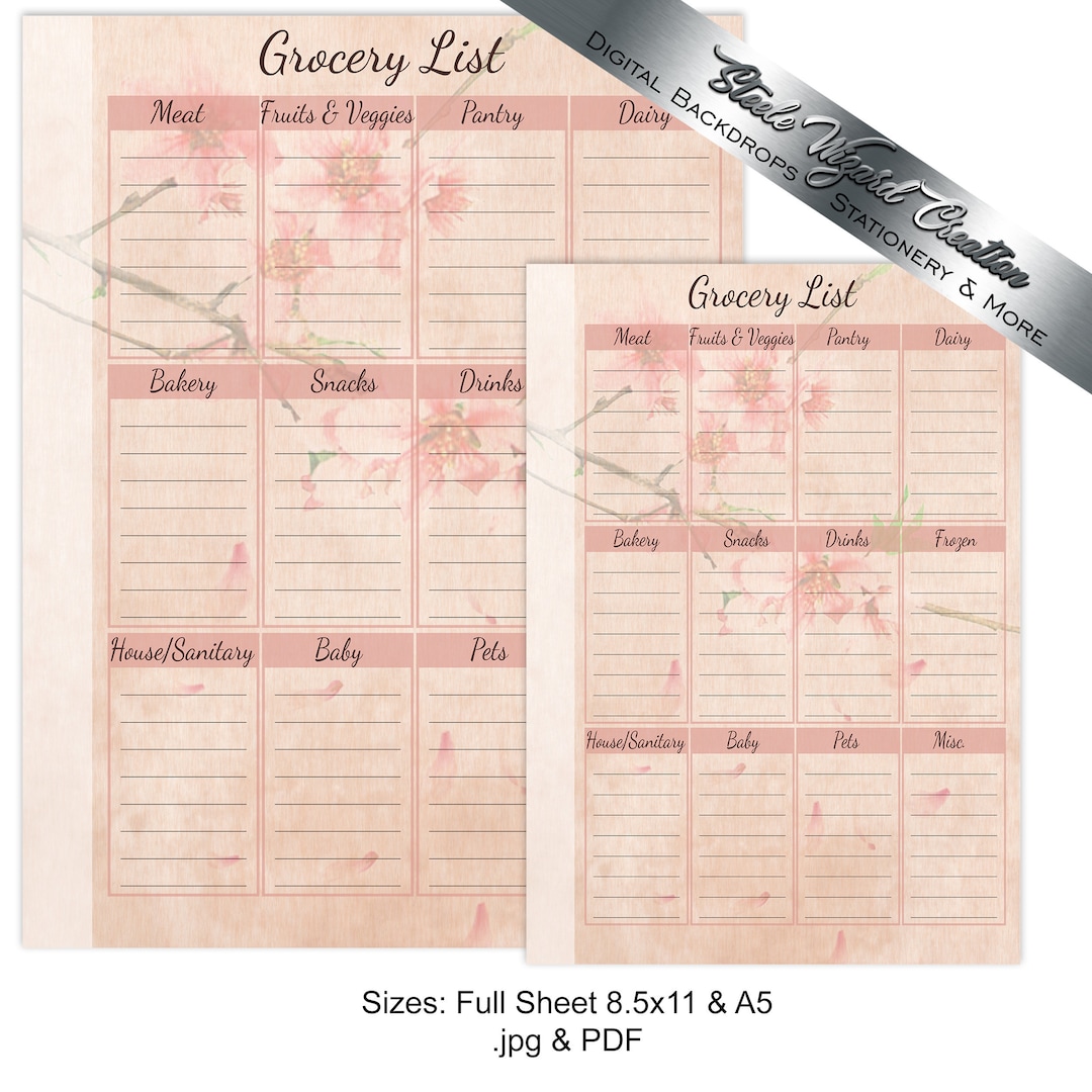 Printable Grocery List Checklist, Grocery Shopping in Vintage Style ...