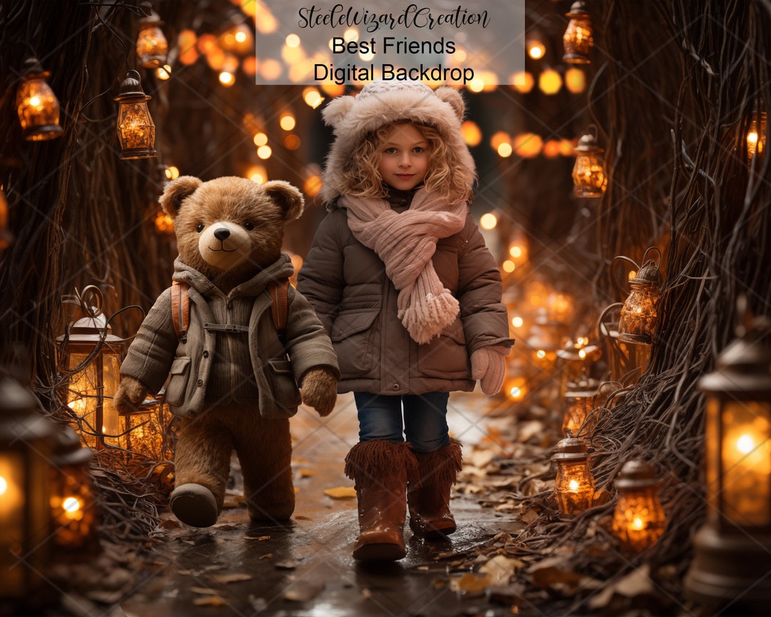 Digital Backdrop, Rainy Winter Background, Best Friends Teddy Bear ...