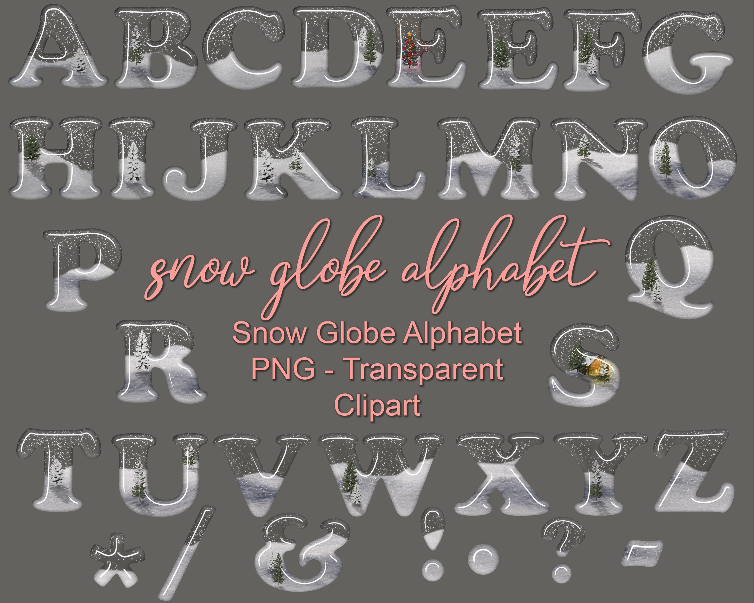 Snow Globe Alphabet Monogram Font Clipart Transparent Snow | Etsy