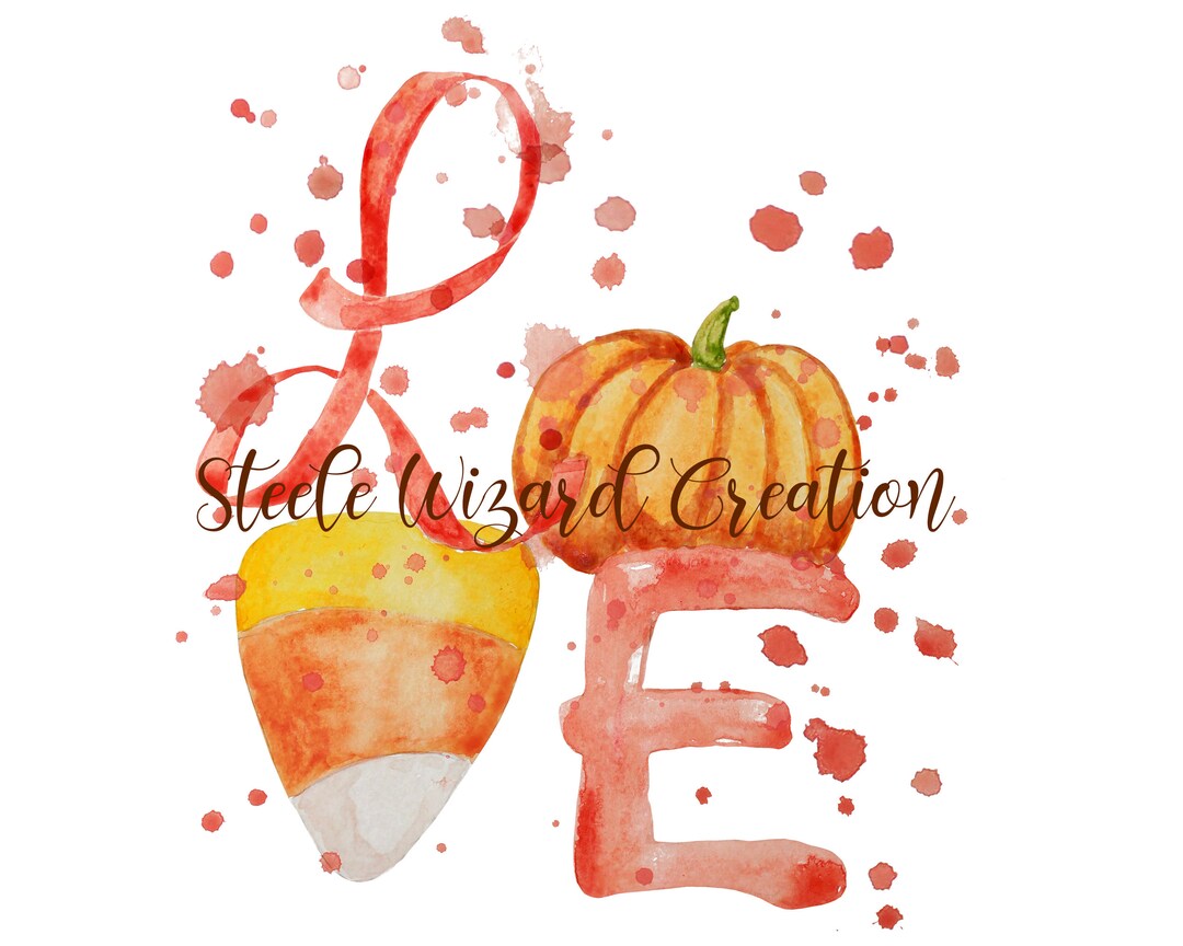 Fall Autumn PNG, Pumpkin Love, Candy Corn, Watercolor PNG, for ...
