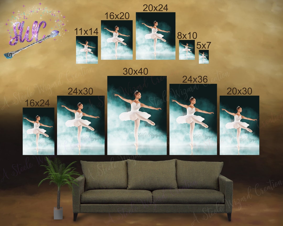 Wall Display Guide, Portrait Mockup, Photography Size Chart, PNG and ...
