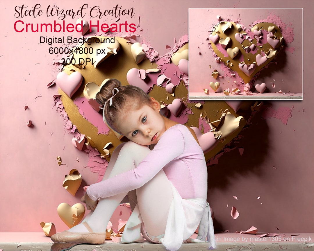 Digital Backdrop, Valentine Background, Broken Hearts, Gold Heart ...