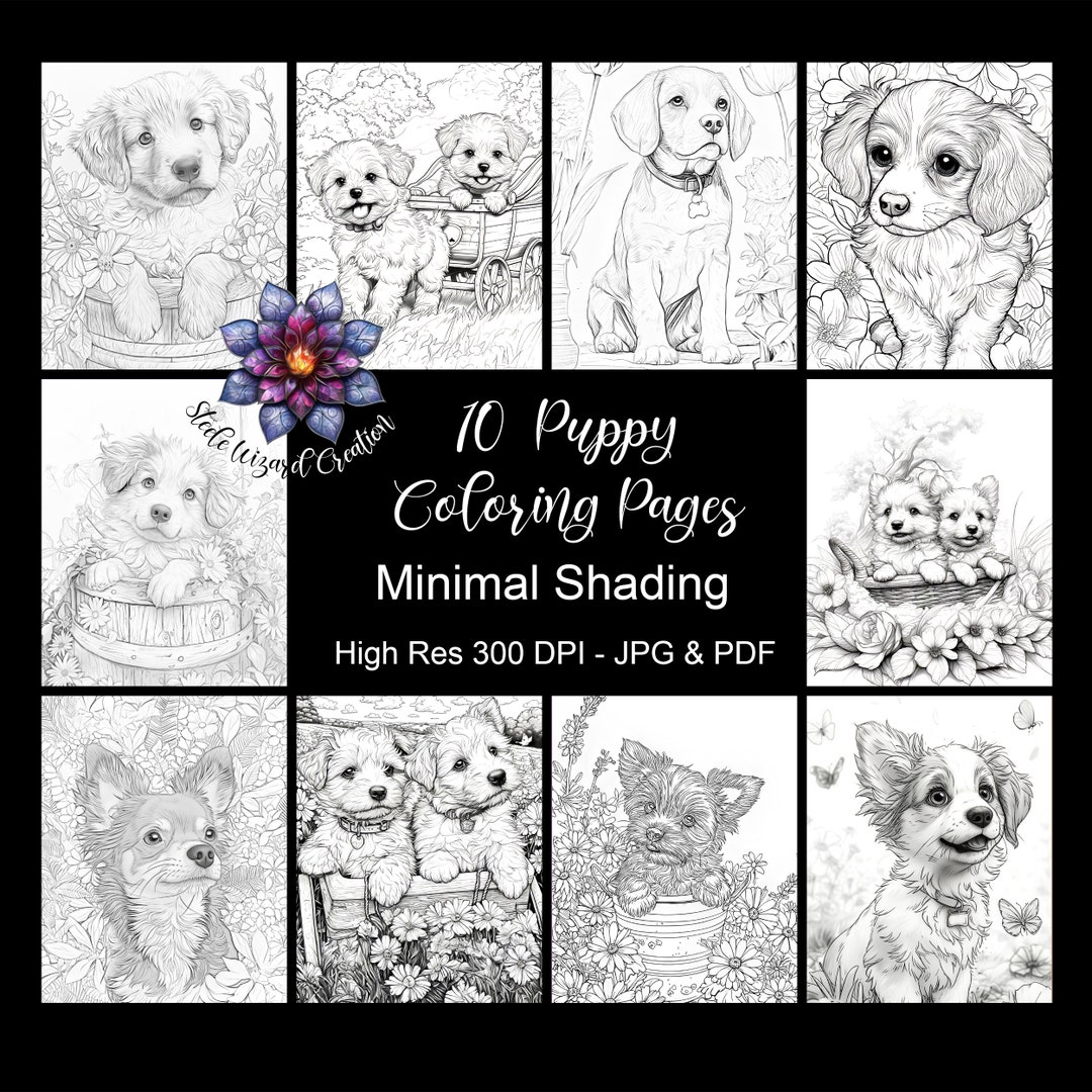 Coloring Page Set, Puppy Dog Printable Adult Children Coloring Pages ...