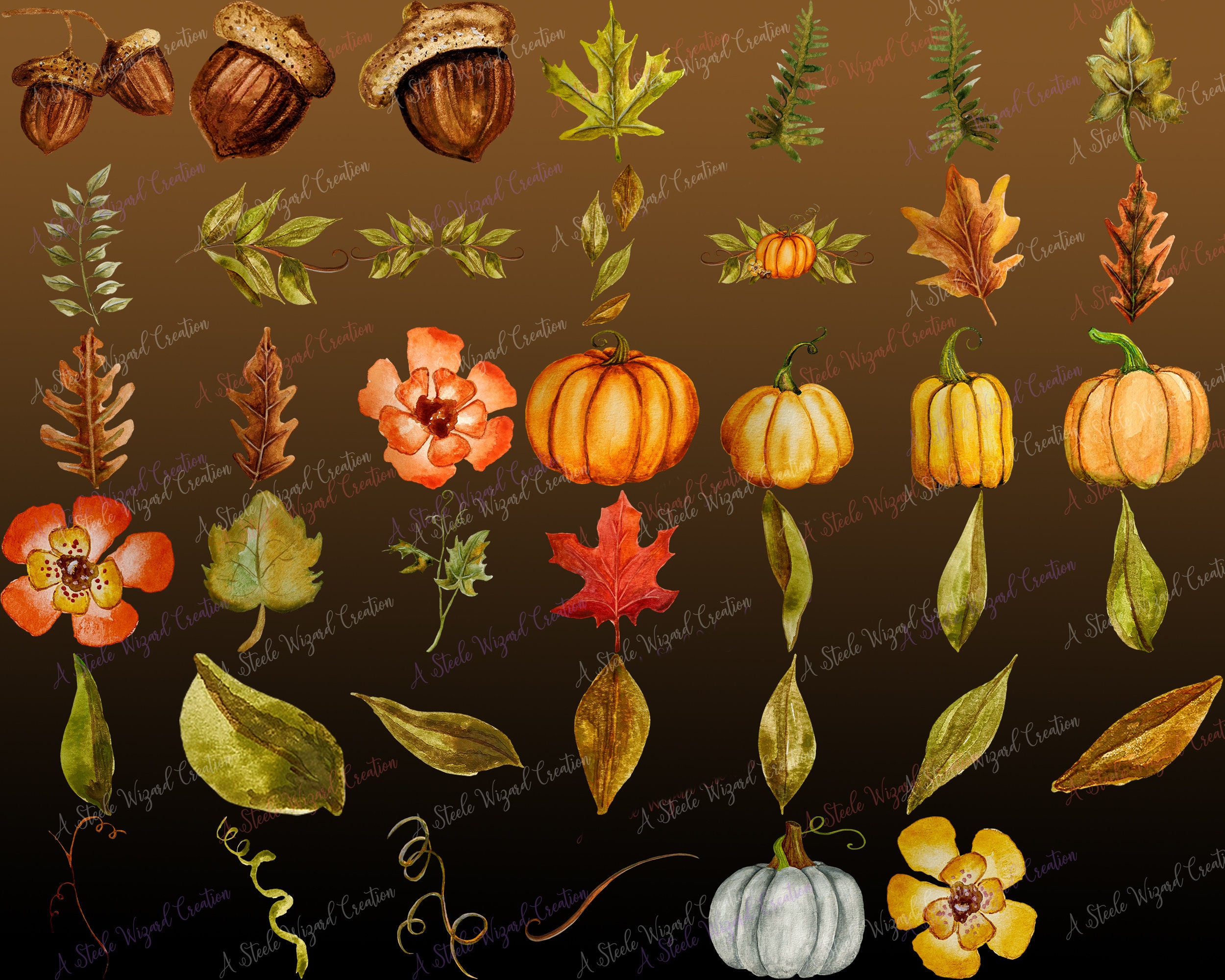 Pumpkins Fall Thanksgiving Clipart, Fall Autumn Hand Painted Watercolor ...