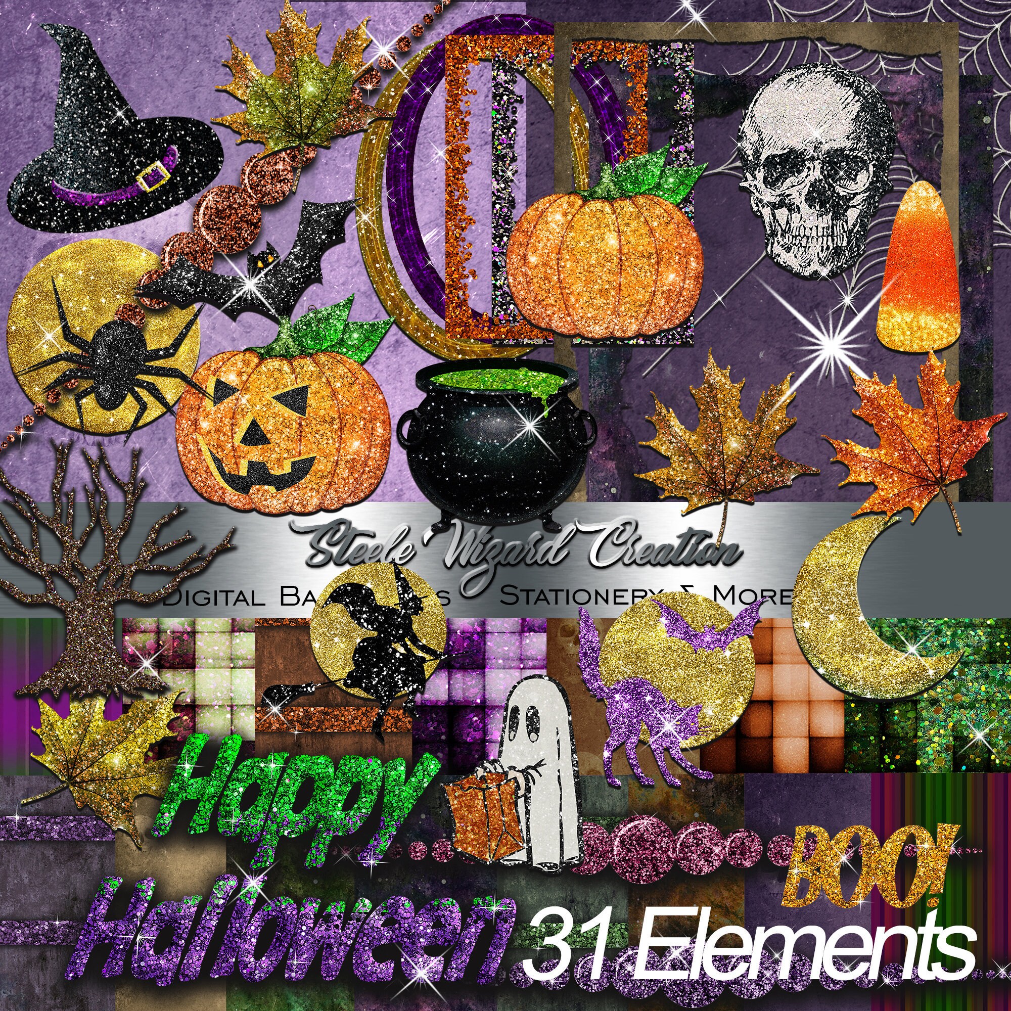 Halloween Clipart 31 Elements Printable Digital Scrapbook | Etsy