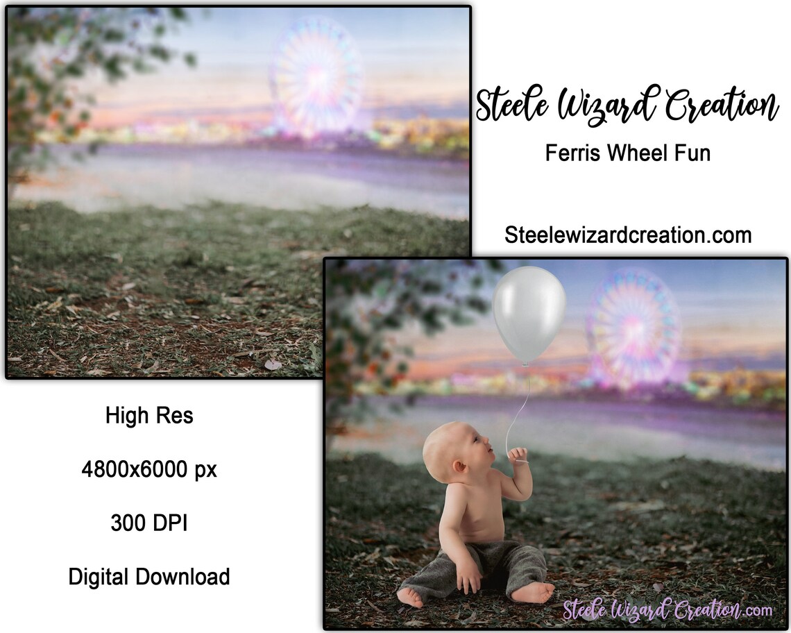 Ferris Wheel Backdrop, Carnival Background, Digital Background, Spring ...