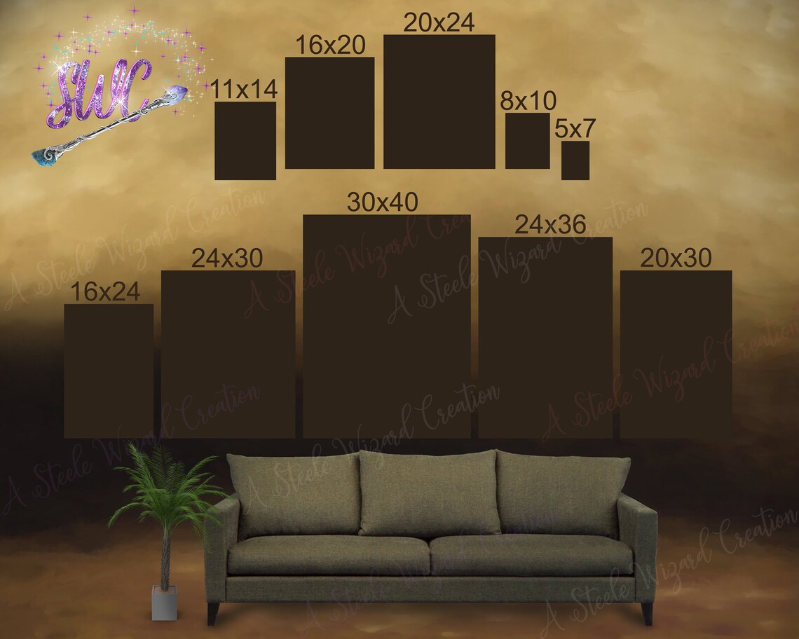 Wall Display Guide, Portrait Mockup, Photography Size Chart, PNG and ...