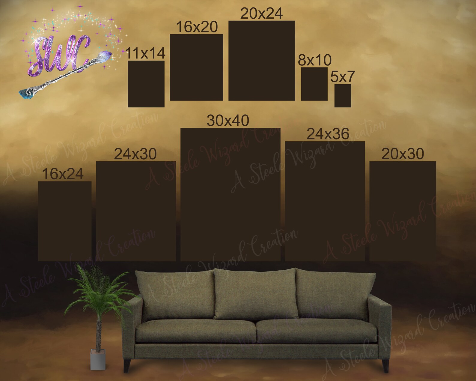 Wall Display Guide, Portrait Mockup, Photography Size Chart, PNG and ...