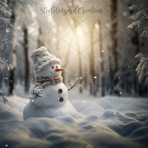 Christmas Digital Background, Winter Digital Scene Backdrop, Snowman ...