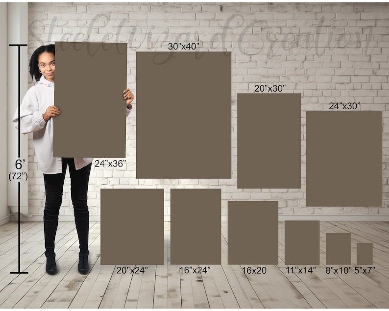 Wall Display Guide, Portrait Mockup, Photography Art Size Chart, PSD ...