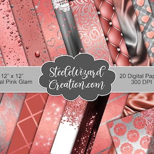 Pink Glam Digital Paper, Rose Gold Metallic Foil Seamless Glitter Paper ...