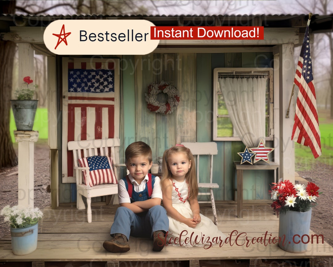 Digital Backdrop, Boho Farmhouse Patriotic, 4th of July, Day Digital ...