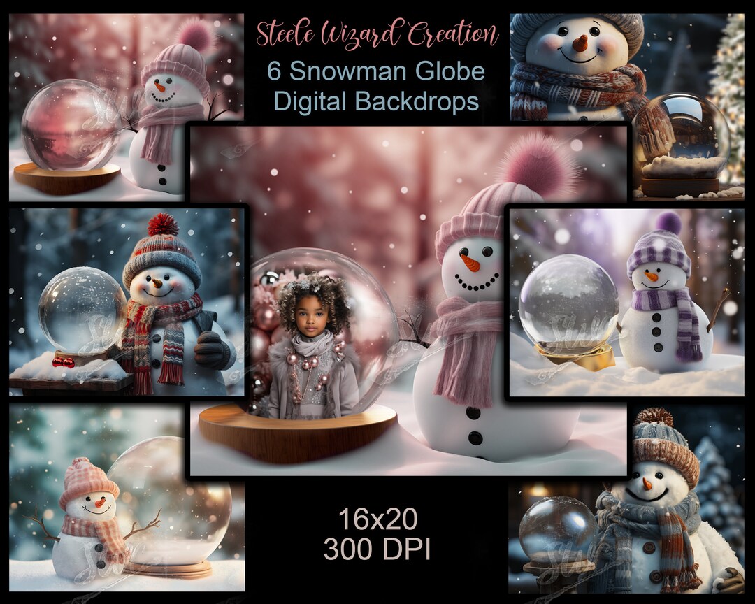 Snowman Globe Digital Background Bundle, Snowman Digital Backdrops ...