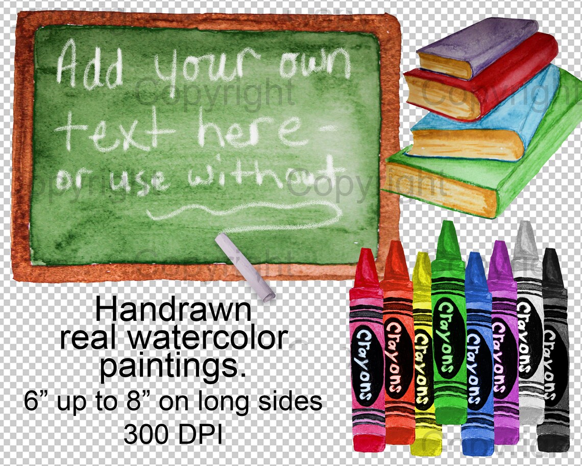 School Supplies Clipart Back to School Hand Painted - Etsy