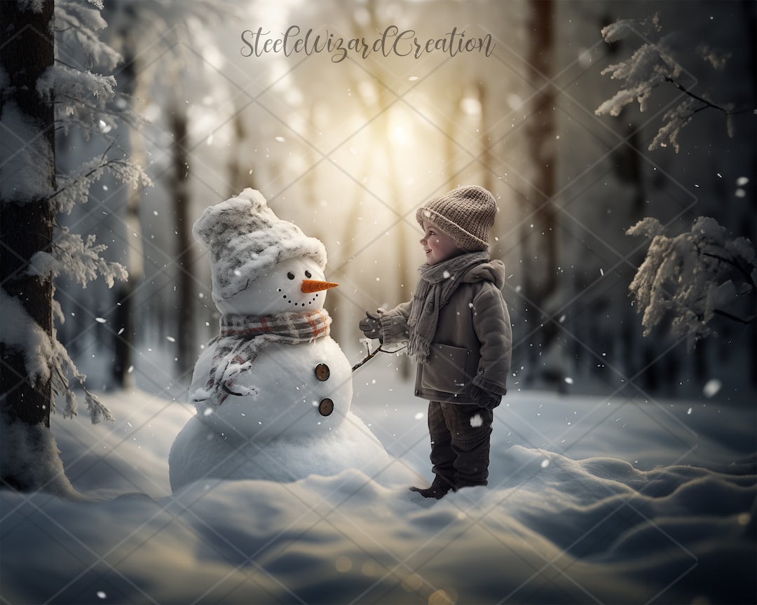 Christmas Digital Background, Winter Digital Scene Backdrop, Snowman ...