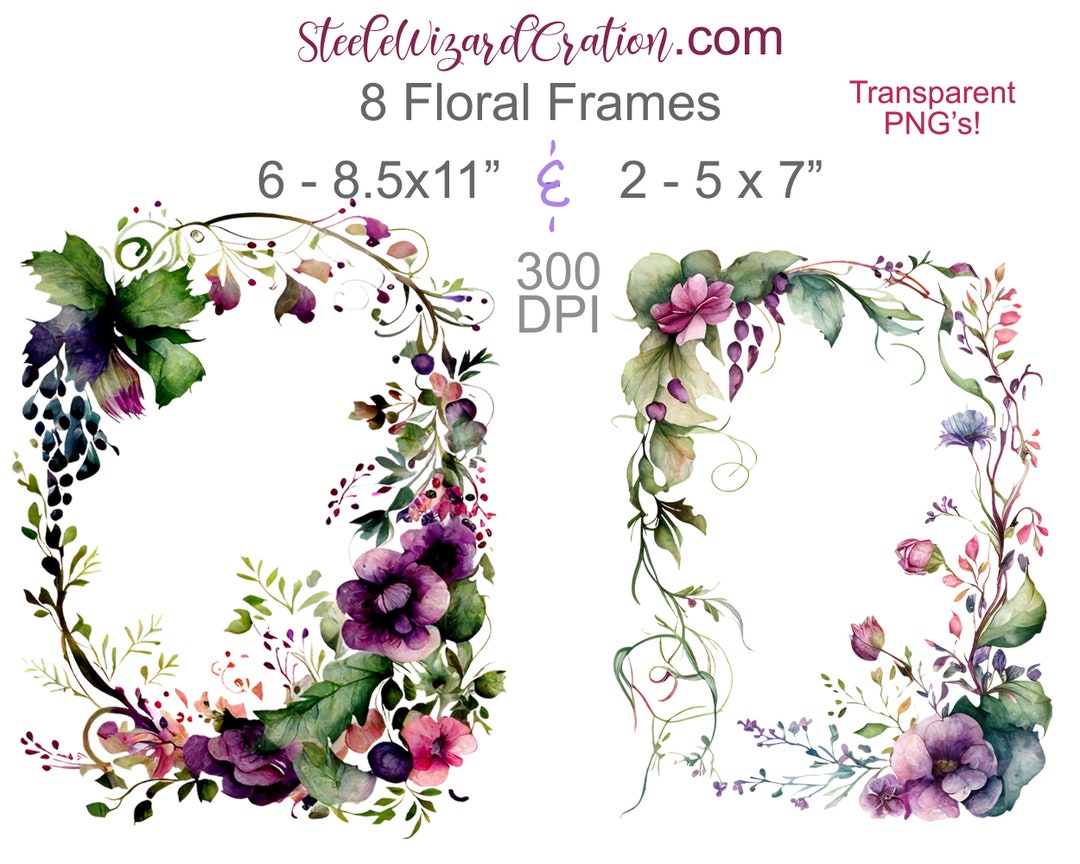 Watercolor Floral Frame Clipart, Watercolor Floral Border, Floral ...