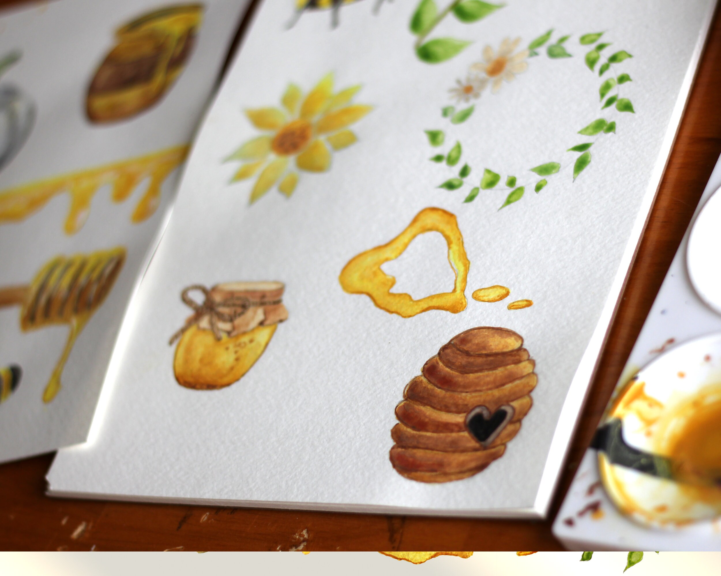 Watercolor Honey Clipart, Honey Bees, Hand Painted Illustration Digital ...