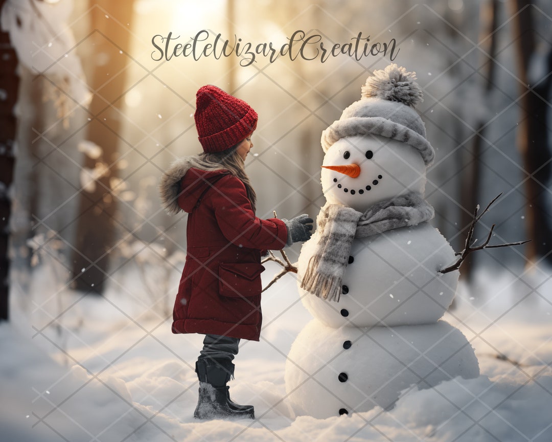 Christmas Digital Background, Winter Digital Scene Backdrop, Snowman ...