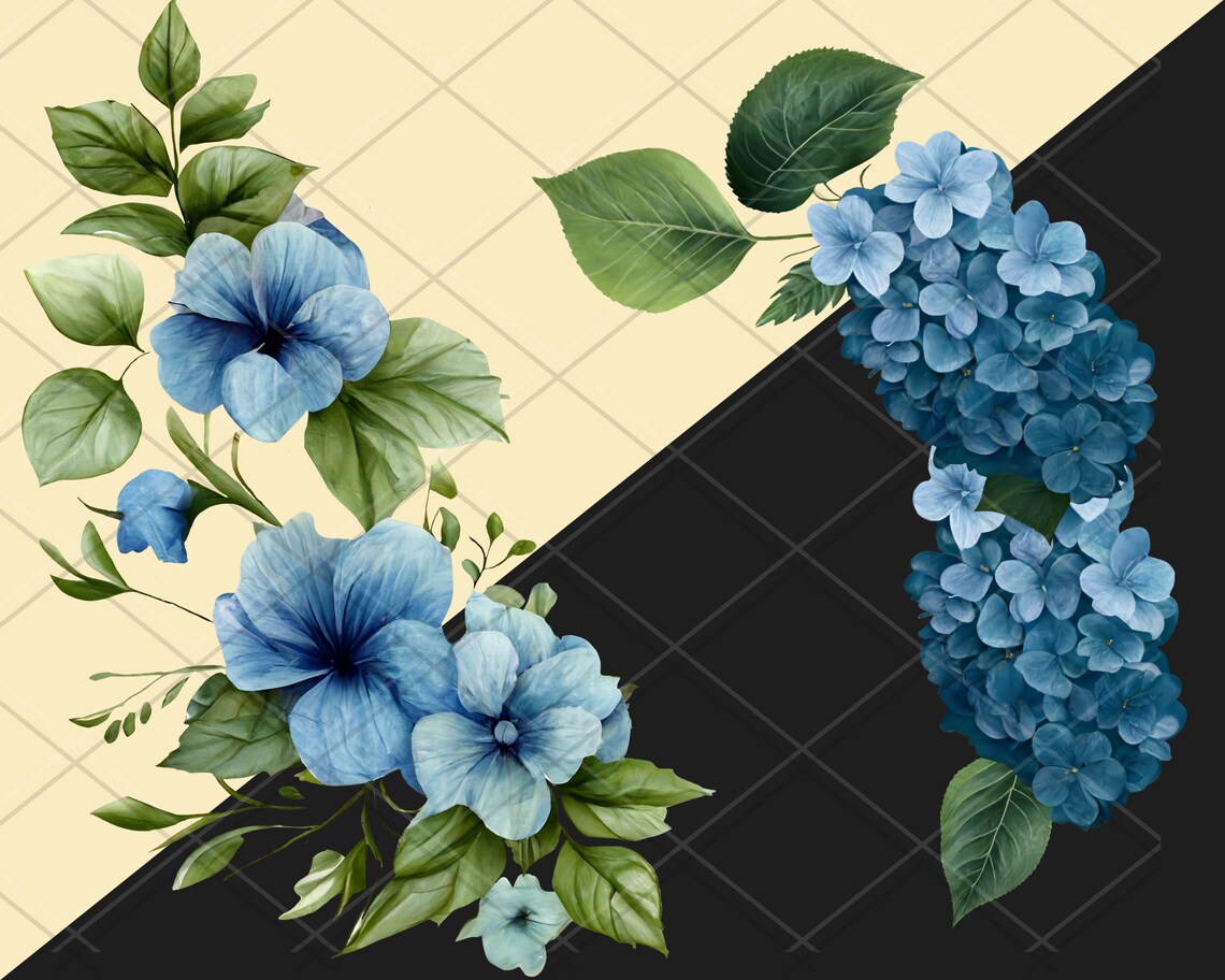 Blue Hydrangea Floral Watercolor Clipart, Hydrangea Clip Art, Blue ...