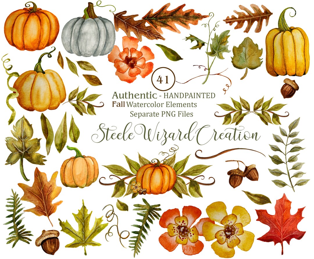 Pumpkins Fall Thanksgiving Clipart, Fall Autumn Hand Painted Watercolor ...