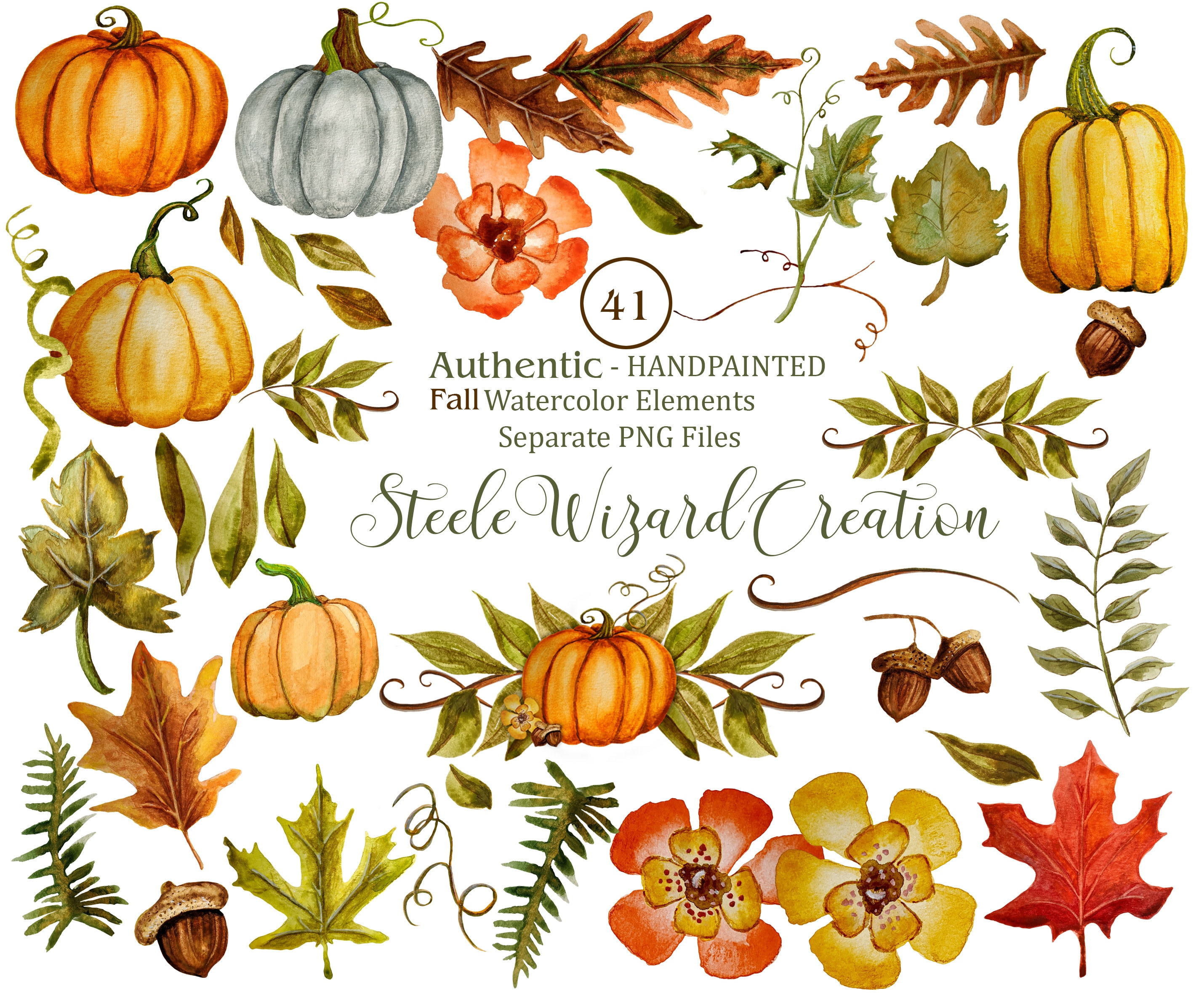 Watercolor Fall Autumn Pumpkins Clipart Set 2 Thanksgiving - Etsy