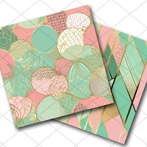 Seamless Digital Paper, Abstract Pink, Mint Green Gold, Scrapbook Paper ...