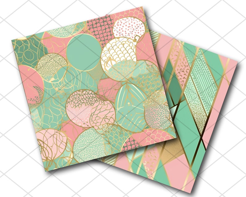 Seamless Digital Paper, Abstract Pink, Mint Green Gold, Scrapbook Paper ...