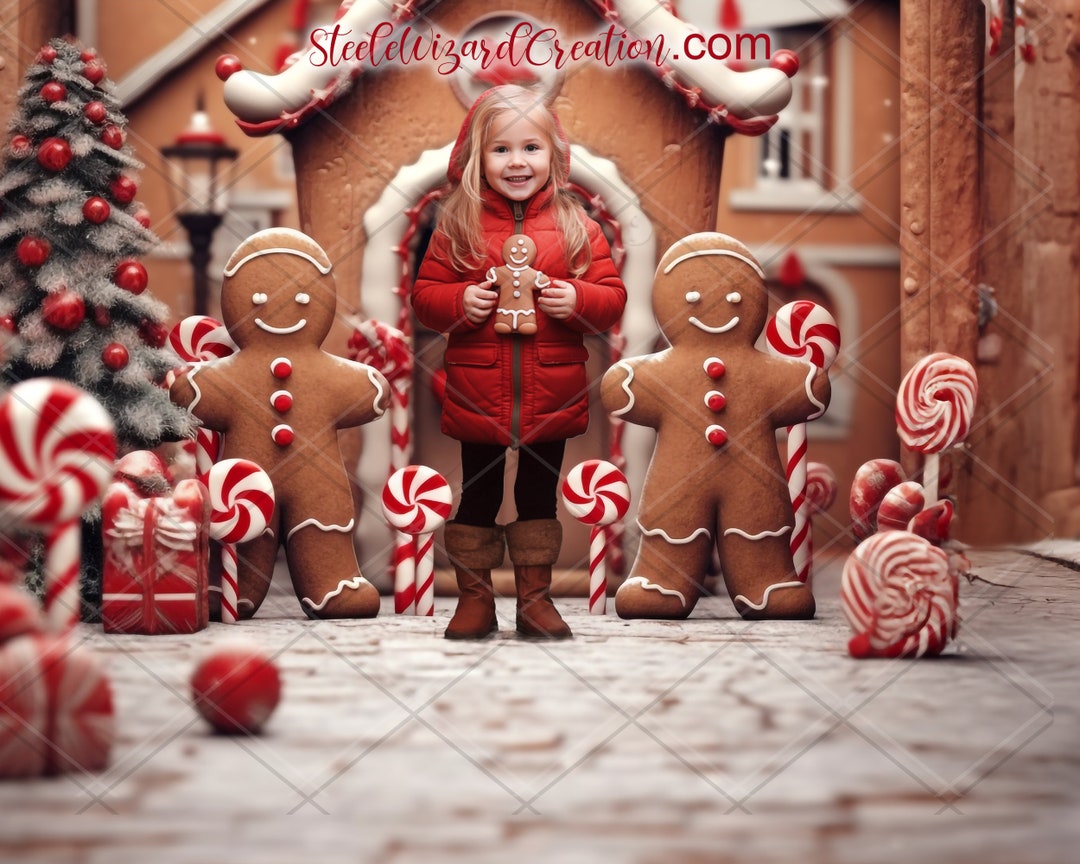 Christmas Digital Background, Gingerbread Christmas Digital Backdrop ...