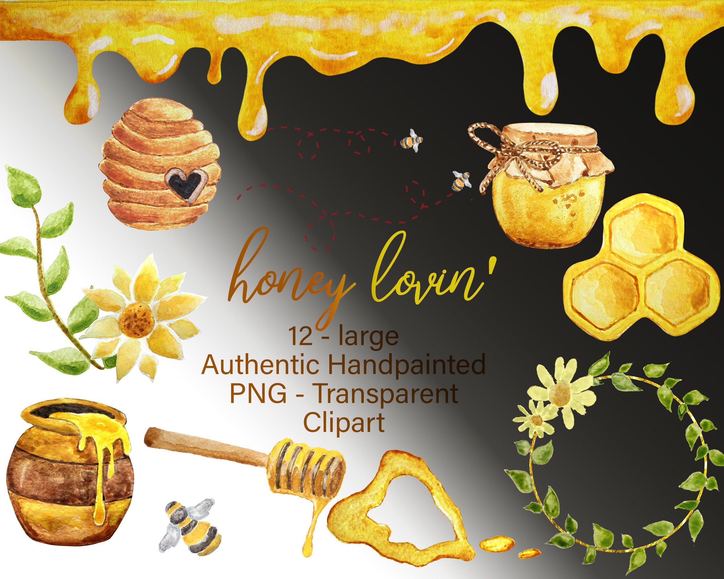 Watercolor Honey Clipart Honey Bees Hand Painted | Etsy