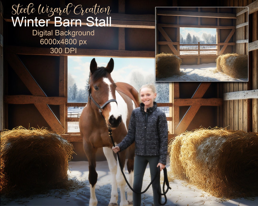 Stable Stall Digital Backdrop, Winter Background, Interior Barn Stable ...