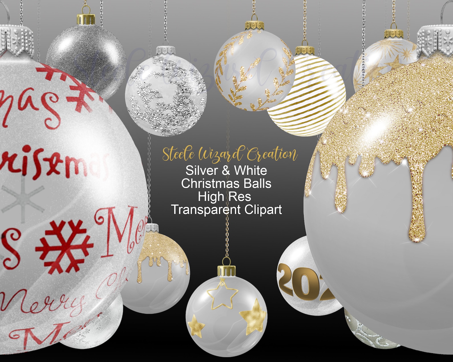 Christmas Balls Clipart Christmas Bulbs White Silver Gold | Etsy