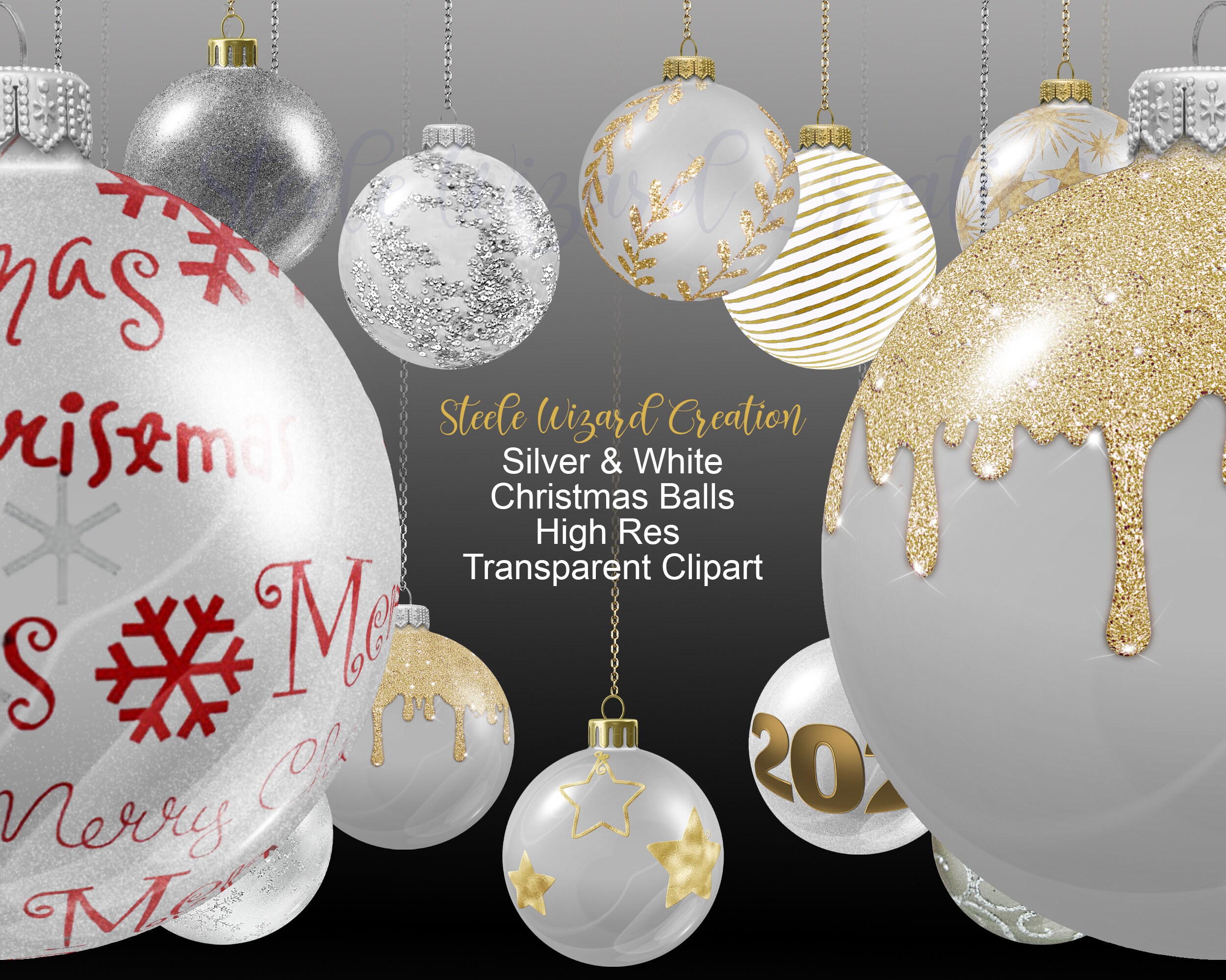 Christmas Balls Clipart Christmas Bulbs White Silver Gold | Etsy