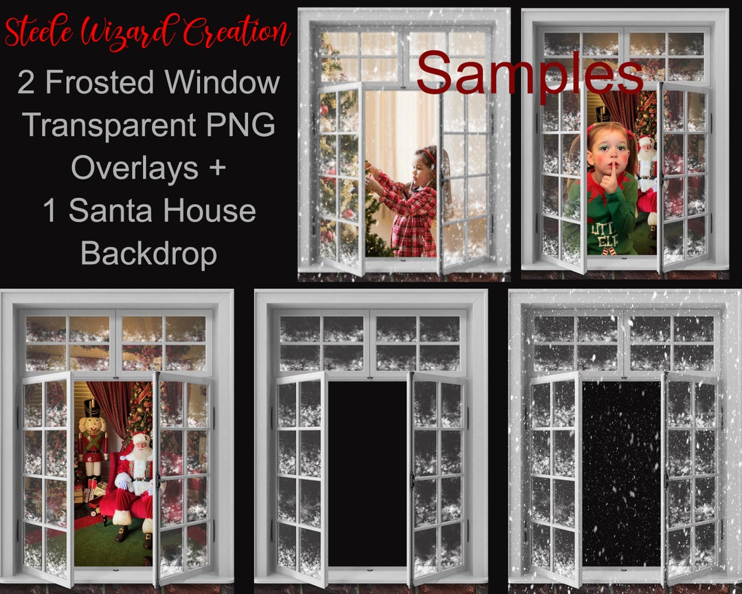 Snowy Frosted Window Overlay, Christmas Window Backdrop, Santa ...