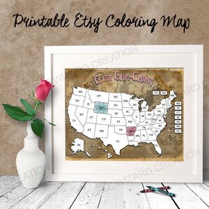 Printable Etsy Sales Map, Sales Tracker, Coloring Map, Vintage Style ...