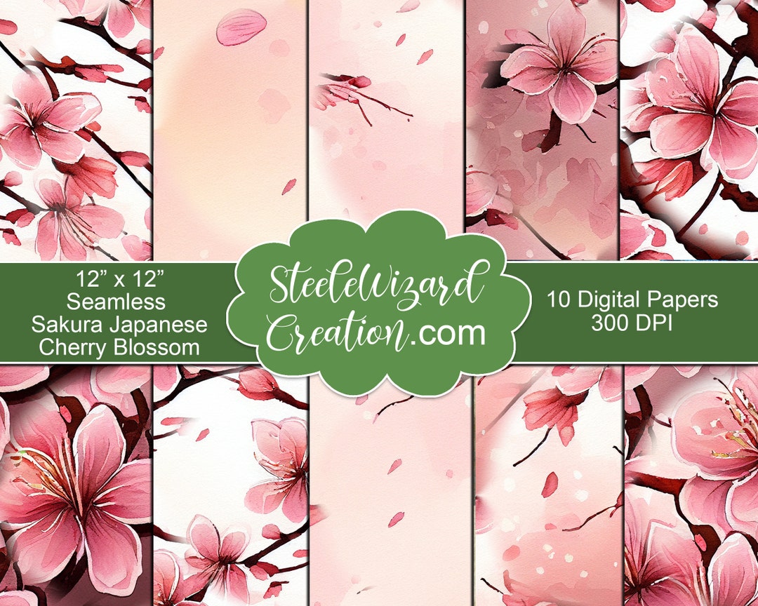 Seamless Digital Paper, Sakura Floral, Scrapbook Paper Pack, Watercolor ...