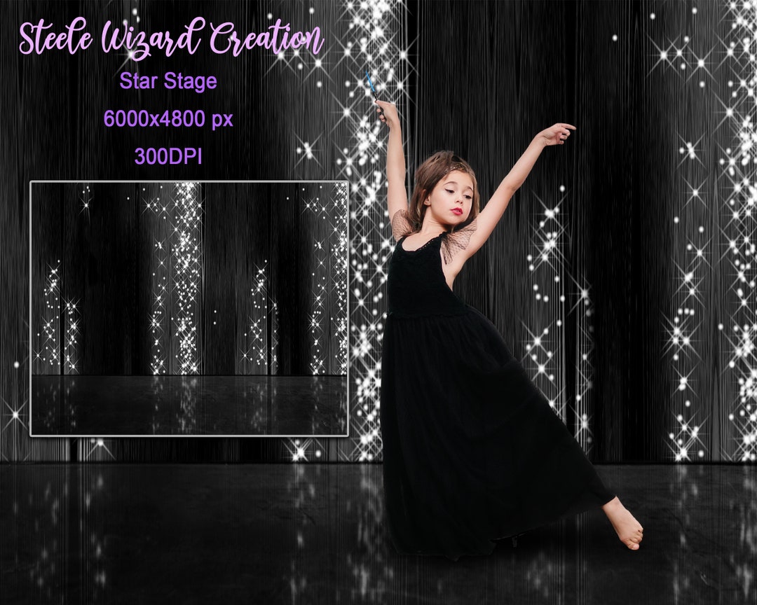Black Digital Backdrop, Dance Background, Star Stage Background, Wall ...